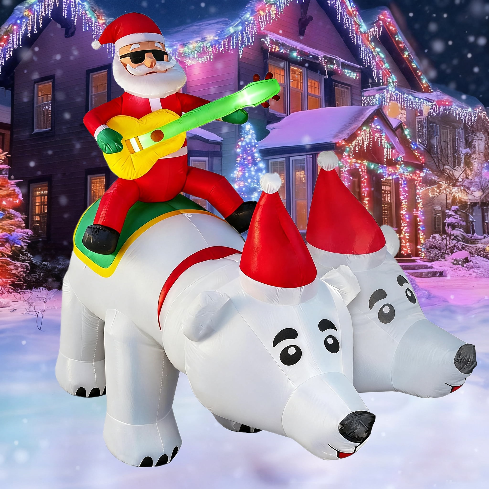 Belita Amy 7ft Christmas Inflatables Santa Clause Riding Bear with Shaking Head Outdoor ...