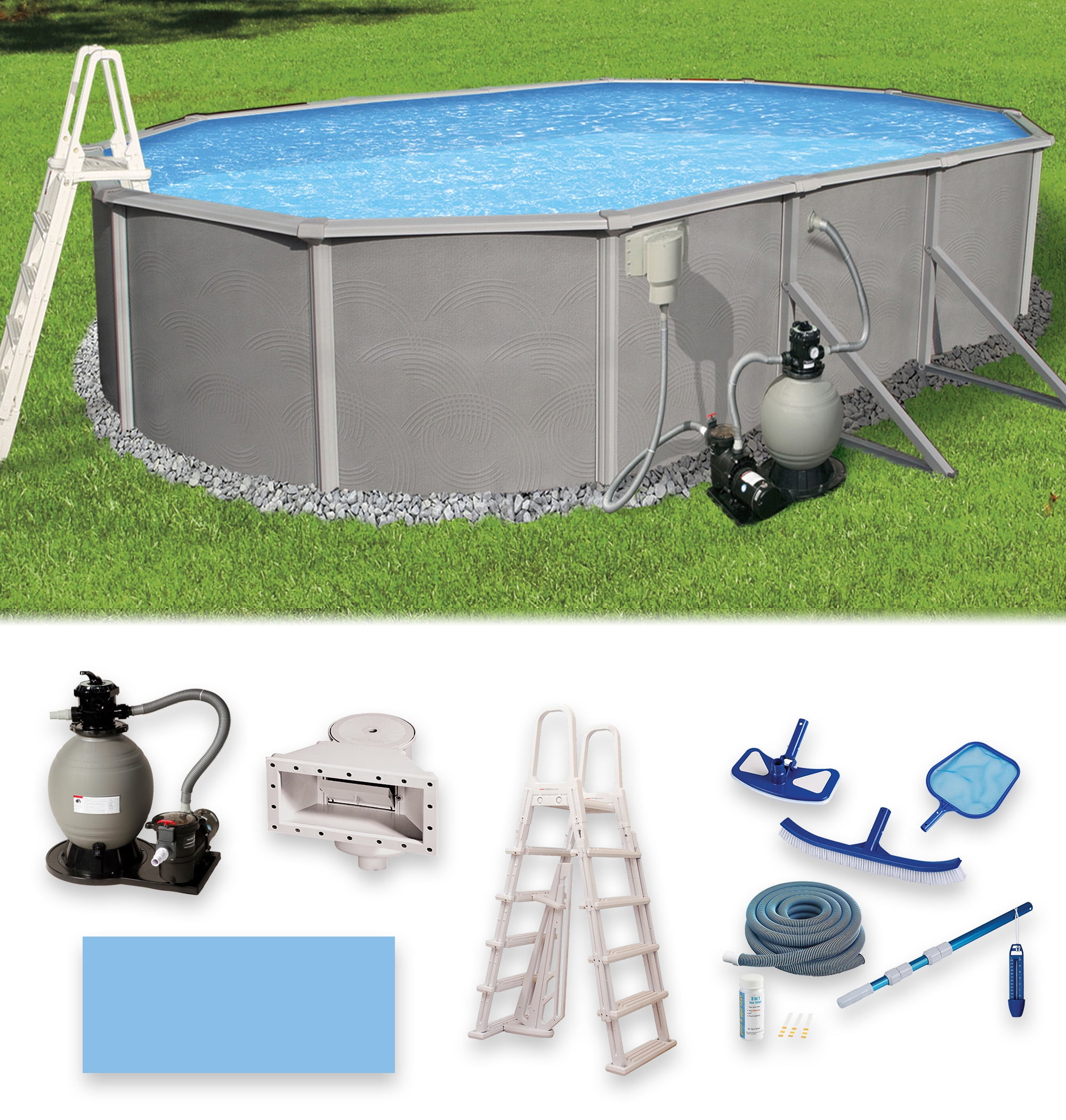 Belize Large Steel-Aluminum Ground Pool, 15-ft x 30-ft Oval Frame, 52 ...