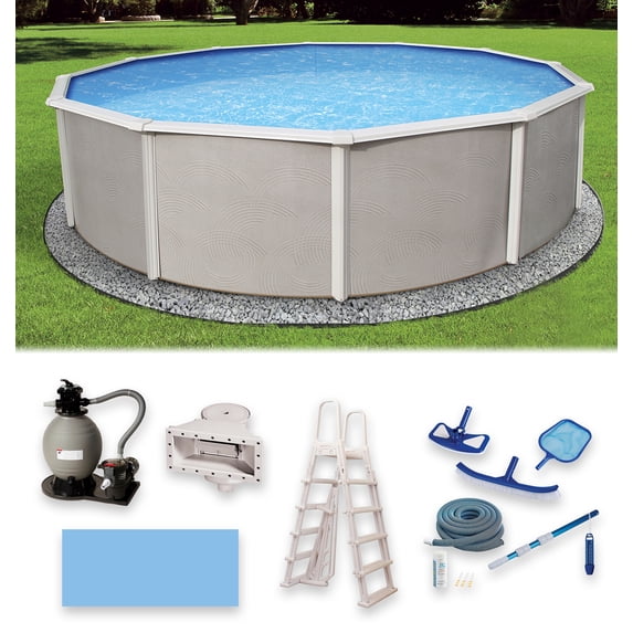 Belize 24-ft Round 48-in Deep 6-in Top Rail Metal Wall Swimming Pool ...