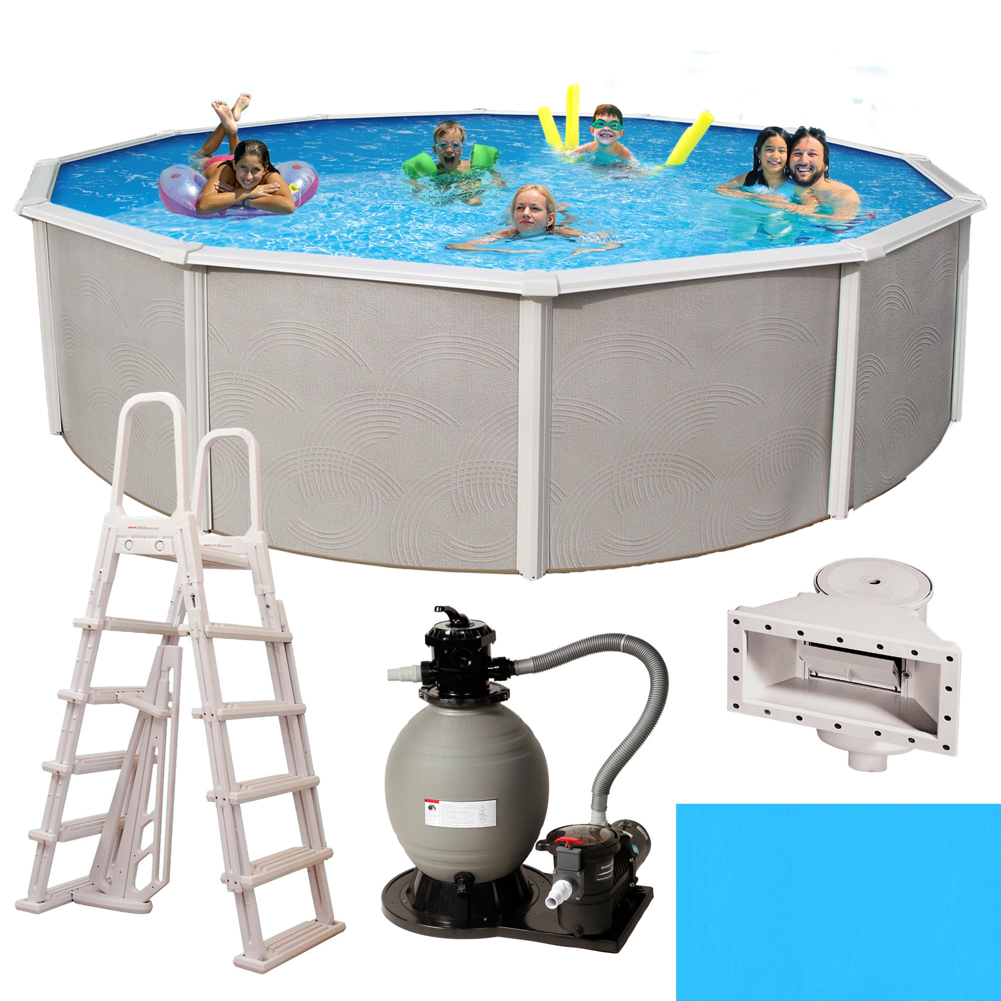 Belize 27-ft Round 48-in Deep 6-in Top Rail Metal Wall Swimming Pool ...