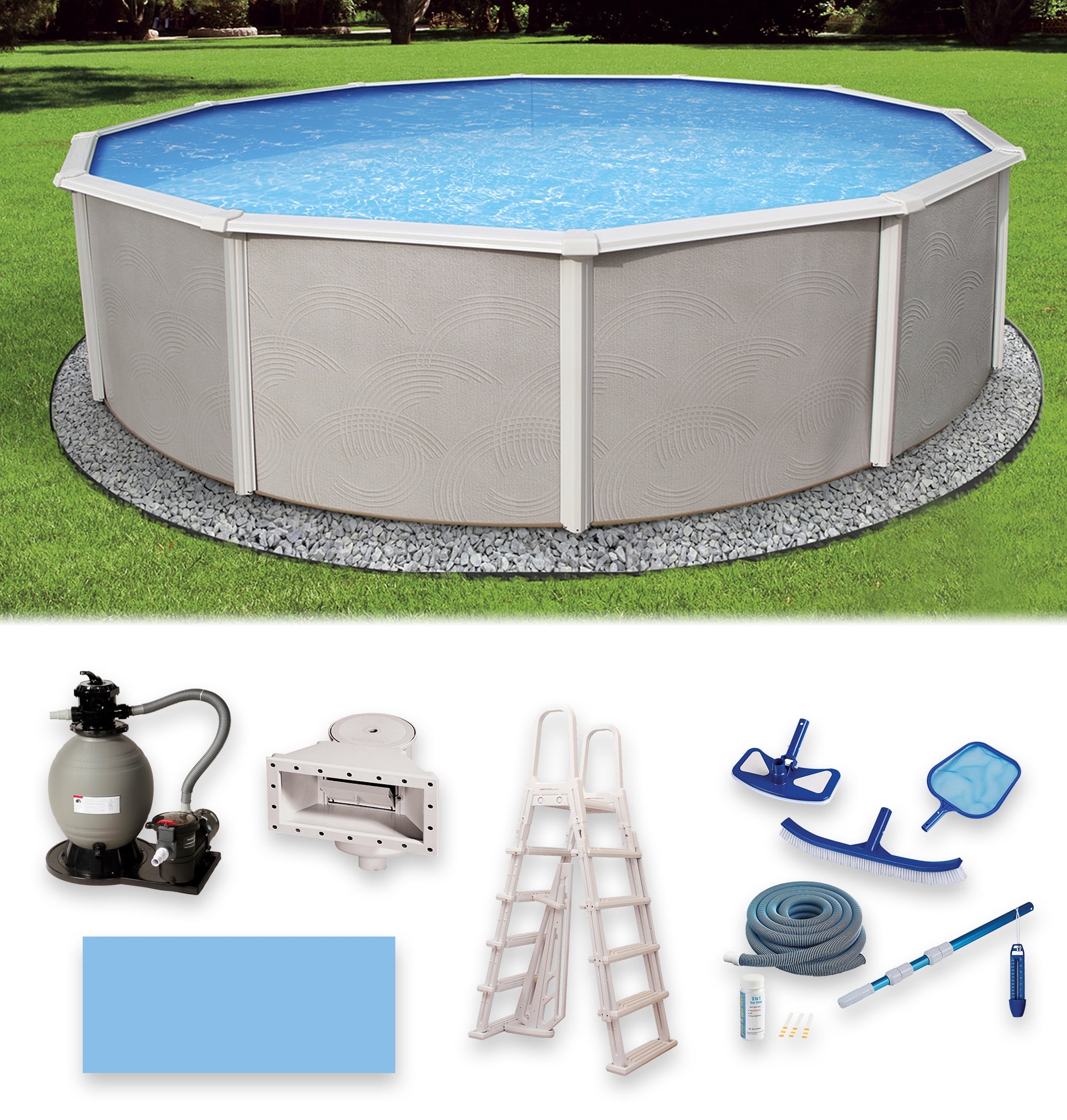 Belize 27-ft Round 52-in Deep 6-in Top Rail Metal Wall Swimming Pool ...