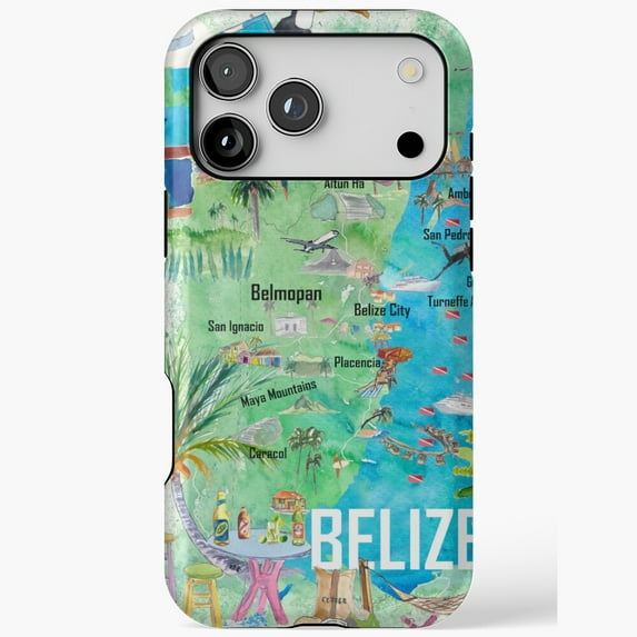 Belize Caribbean Illustrated Travel Map For iPhone 11-17 Pro Max Phone ...