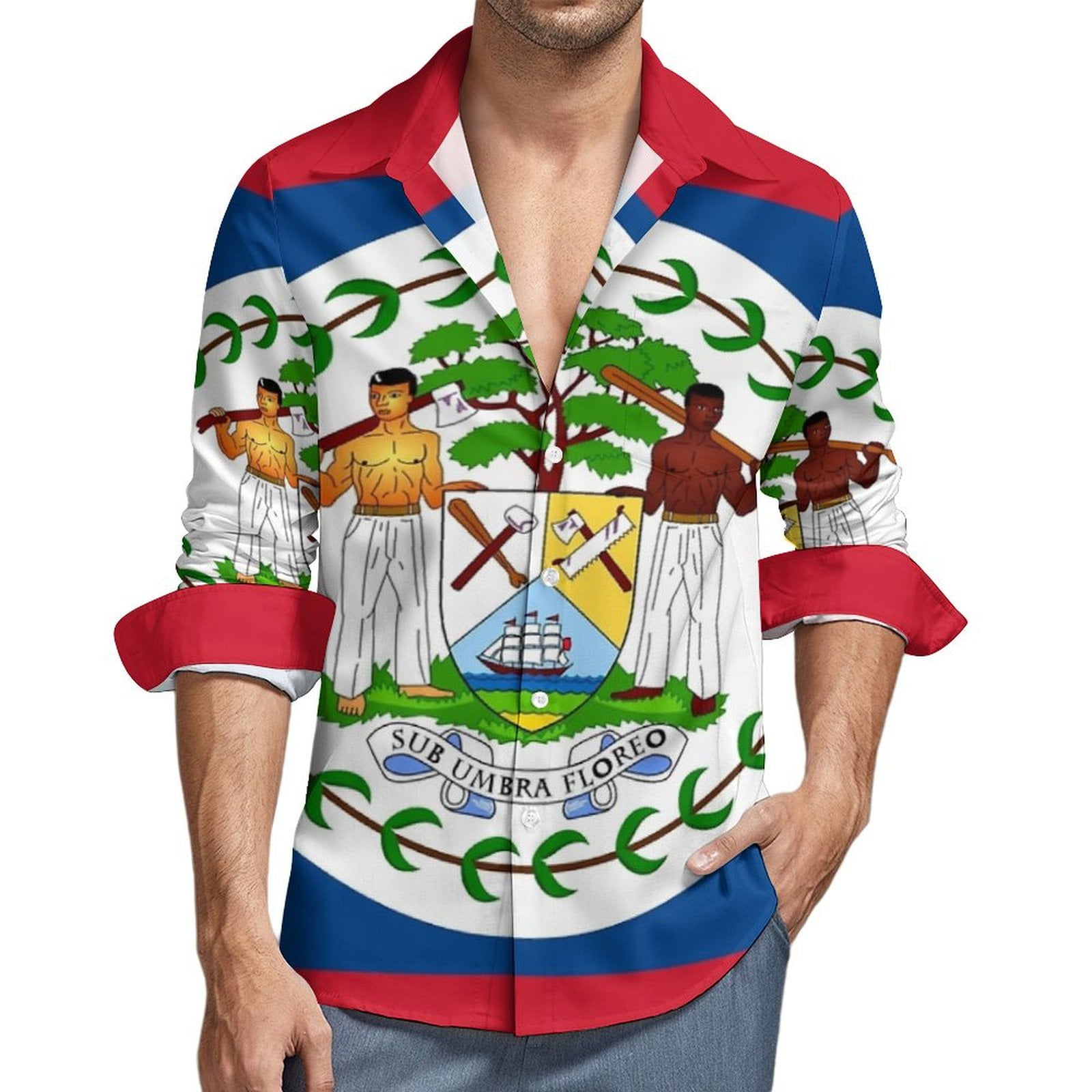 Belize Flag Hawaiian Shirt for Men Long Sleeve Button Down Beach Shirts ...