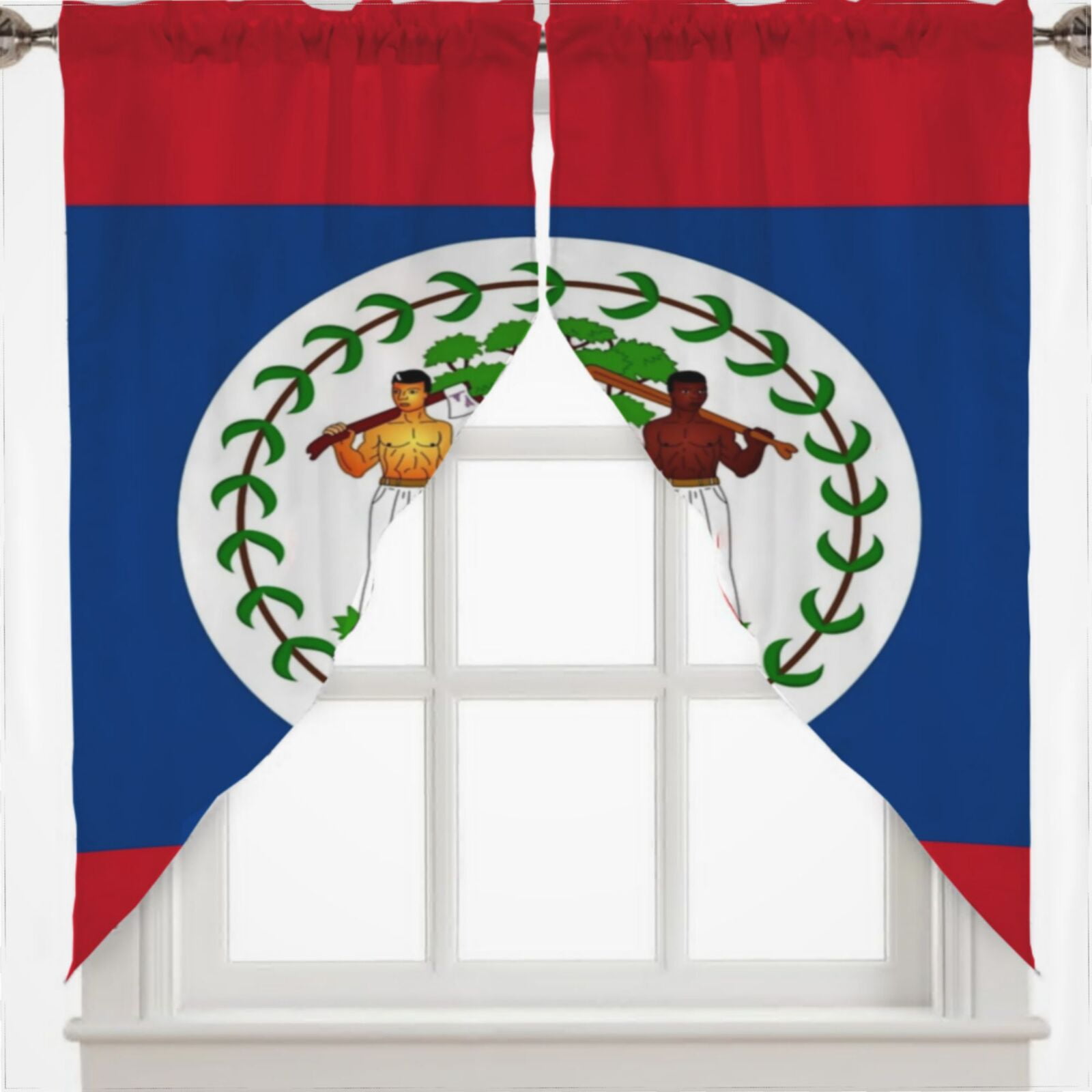 Belize Flag Swag Valances For Windows 2 Pack For Kitchen Living Room ...