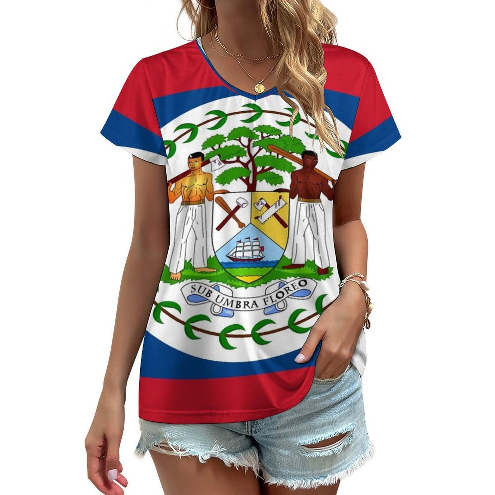 Belize Flag Women's Blouse Short Sleeve Women's Top T-Shirt Spring ...