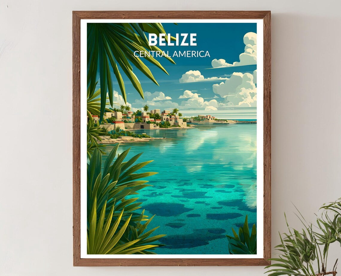 Belize Modern Travel Tropical Coast Reef Clean Illustration Central ...