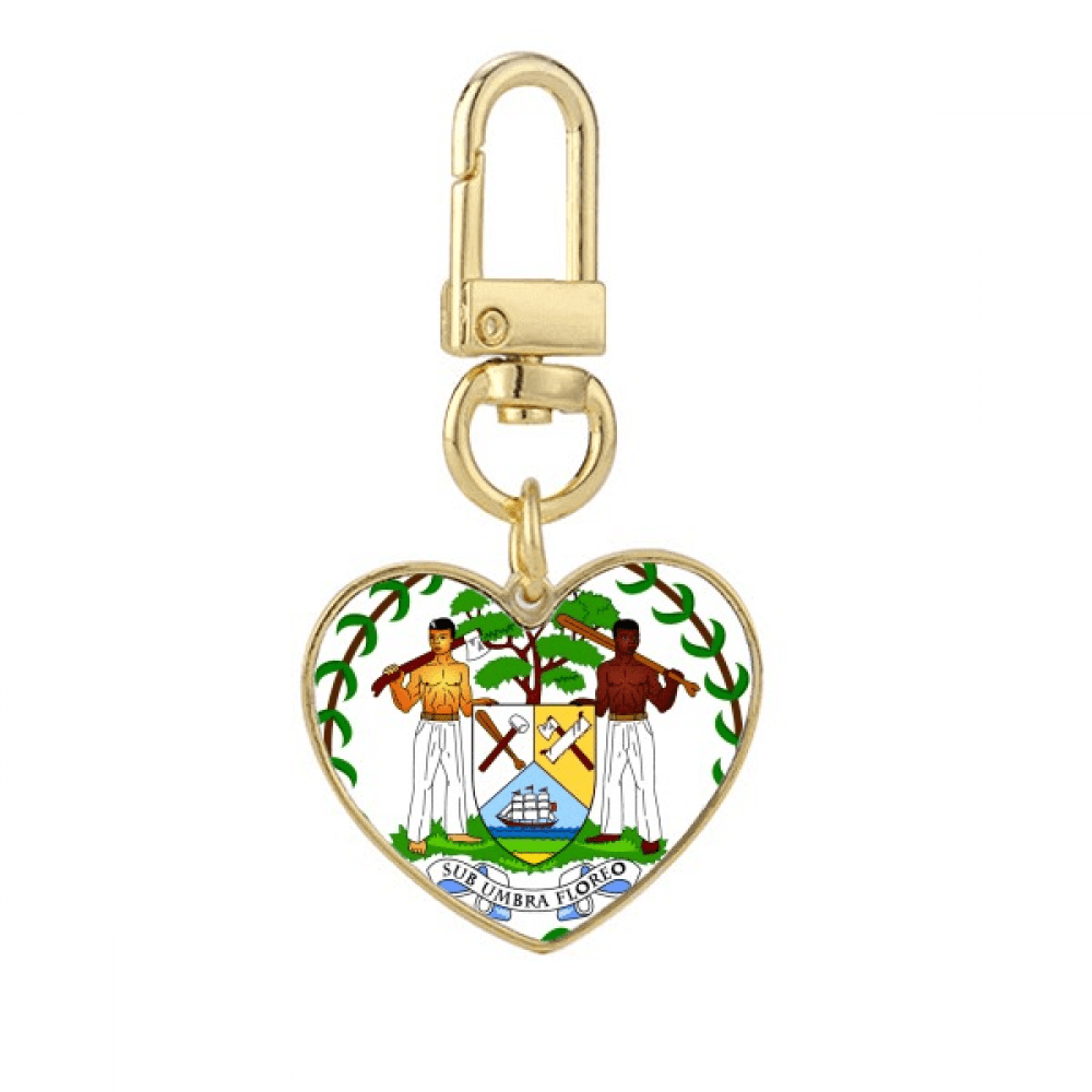 Belize National Emblem Country Gold Heart Keychain Metal Keyring Holder ...