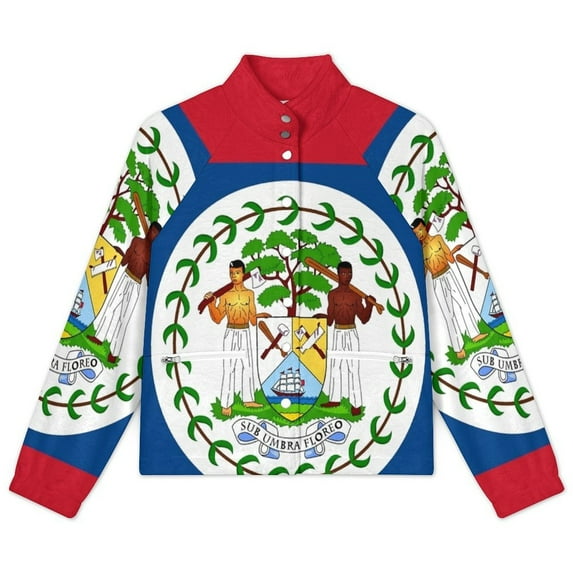 Belize National Flag Fall Winter Women Jacket Stand Collar Thick Plush ...