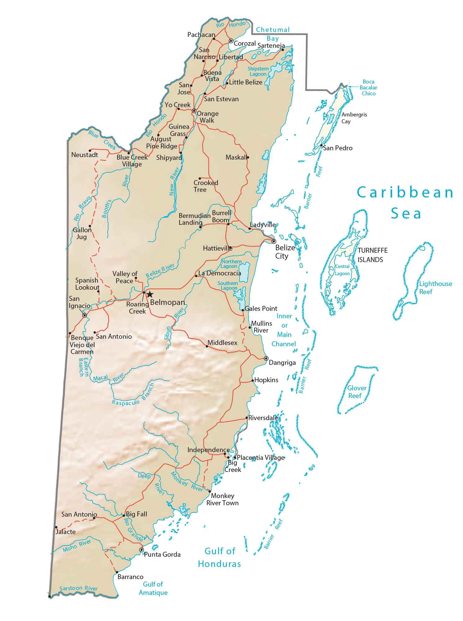 Belize Physical Terrain Map GLOSSY POSTER PICTURE PHOTO PRINT BANNER ...