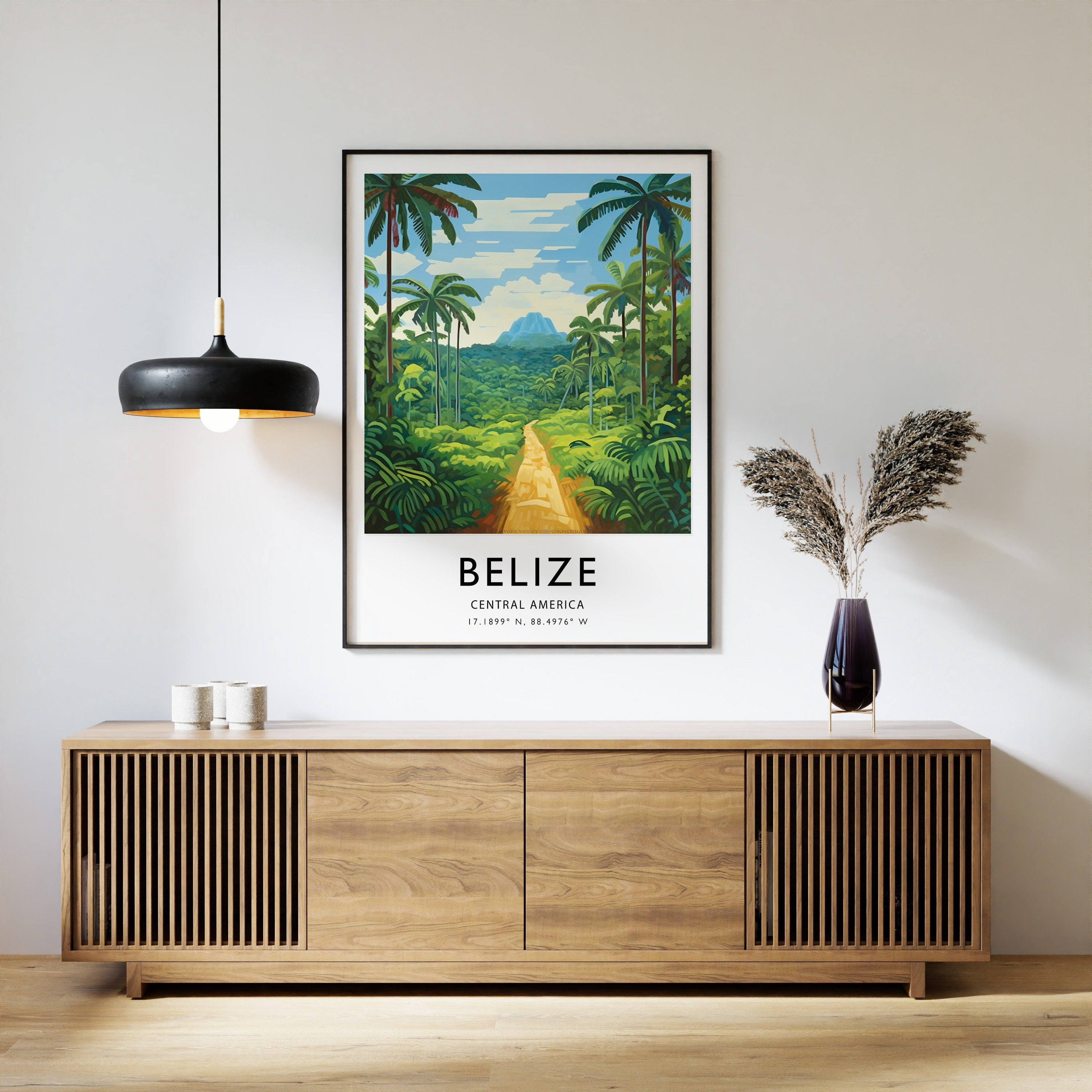 Belize Travel Poster: Caribbean Landscape Art Print Vintage Style Wall ...