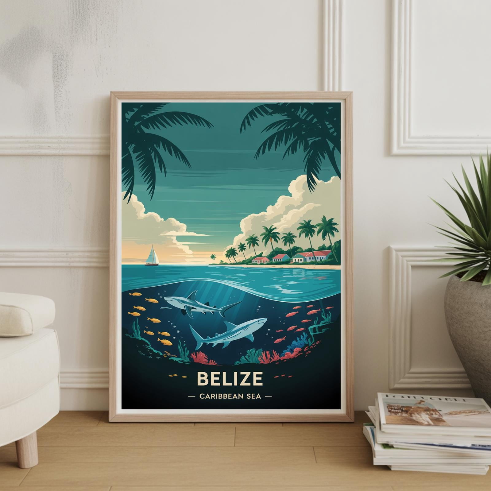 Belize Travel Poster, Caribbean Sea Art, Unique Wedding Gift, Birthday ...