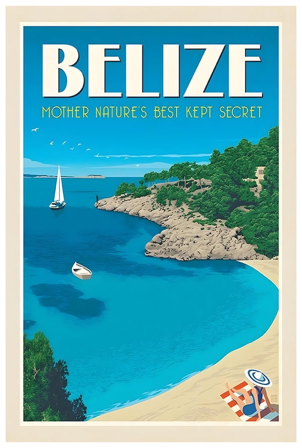 Belize - Vintage Travel Poster (24x36Inches) - Walmart.com