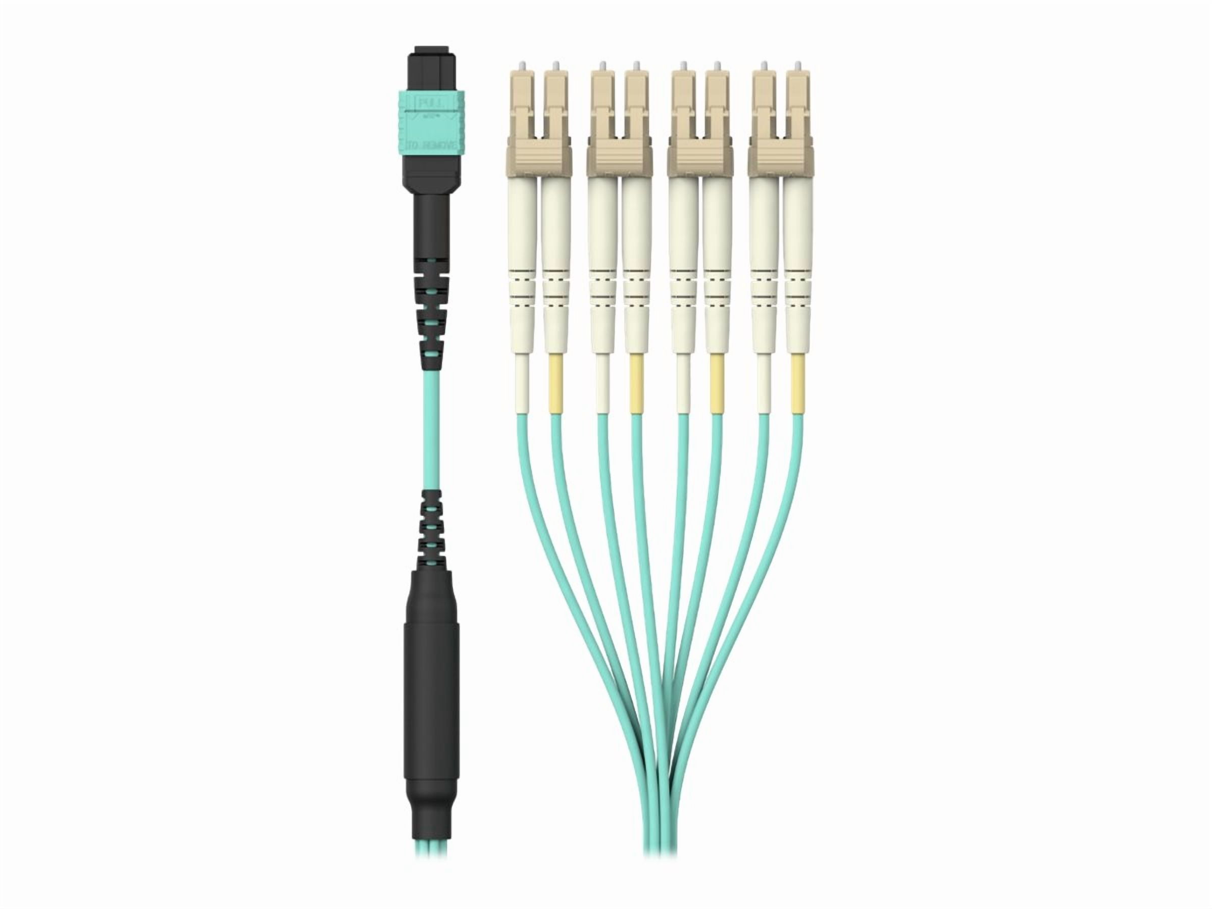 MTP TO LC FIBER OPTIC CABLE; MTP/4X LC; 50/125; OM3; PLENUM;2 METER ...