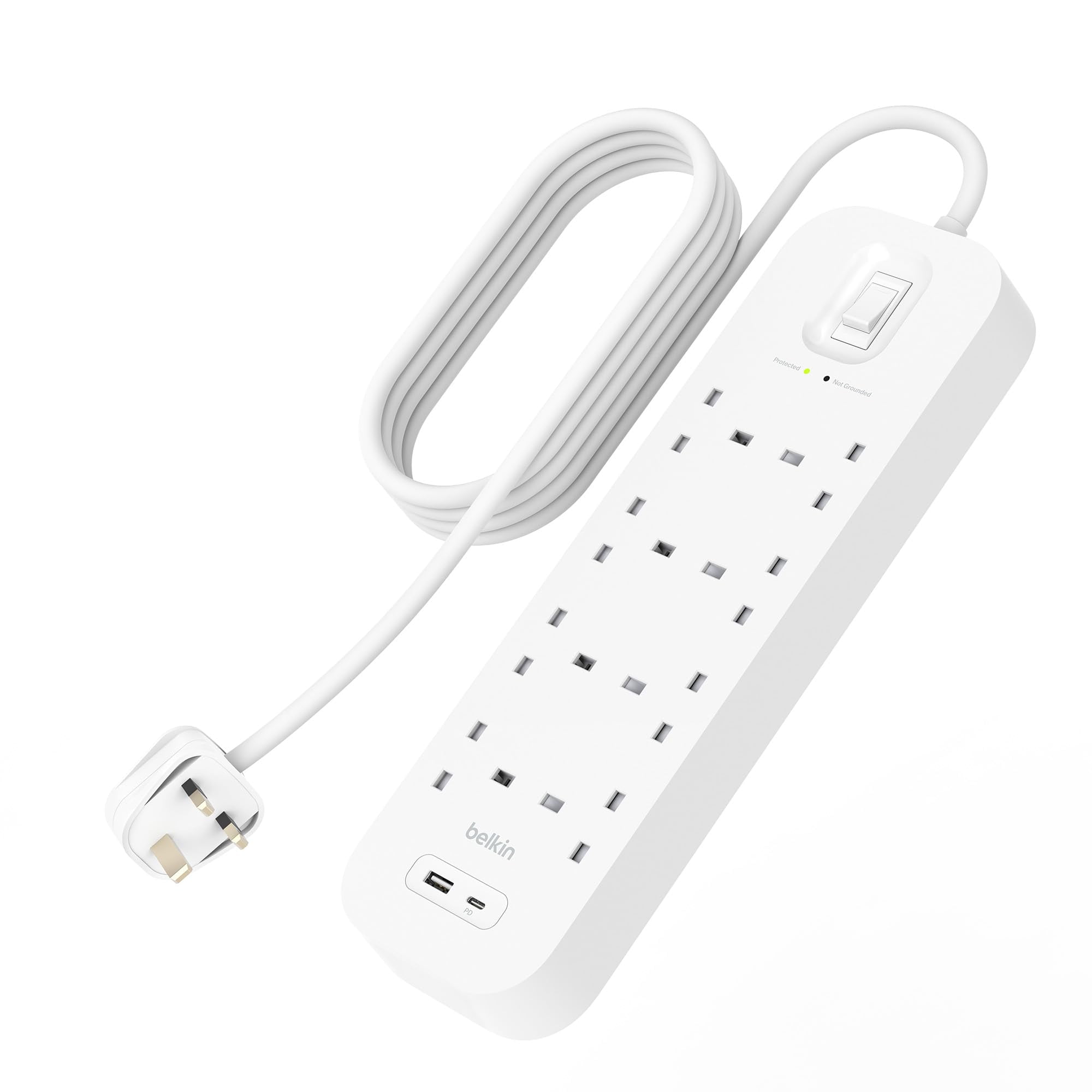 Belkin 8-Outlet Surge Protector Power Strip, Wall-Mountable with 8 AC ...