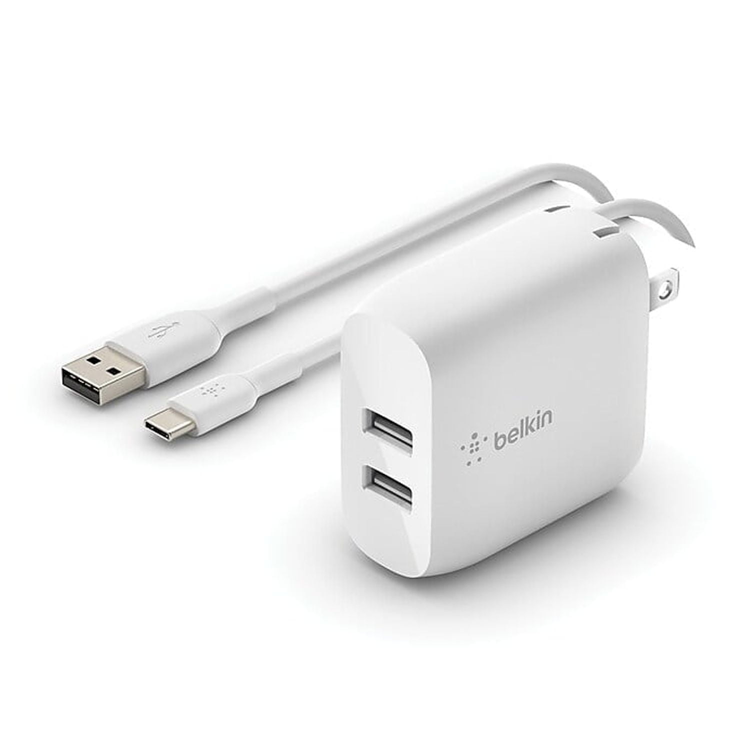 Belkin Dual USB-A Wall Charger (24W) + USB-A to USB-C Cable - White ...