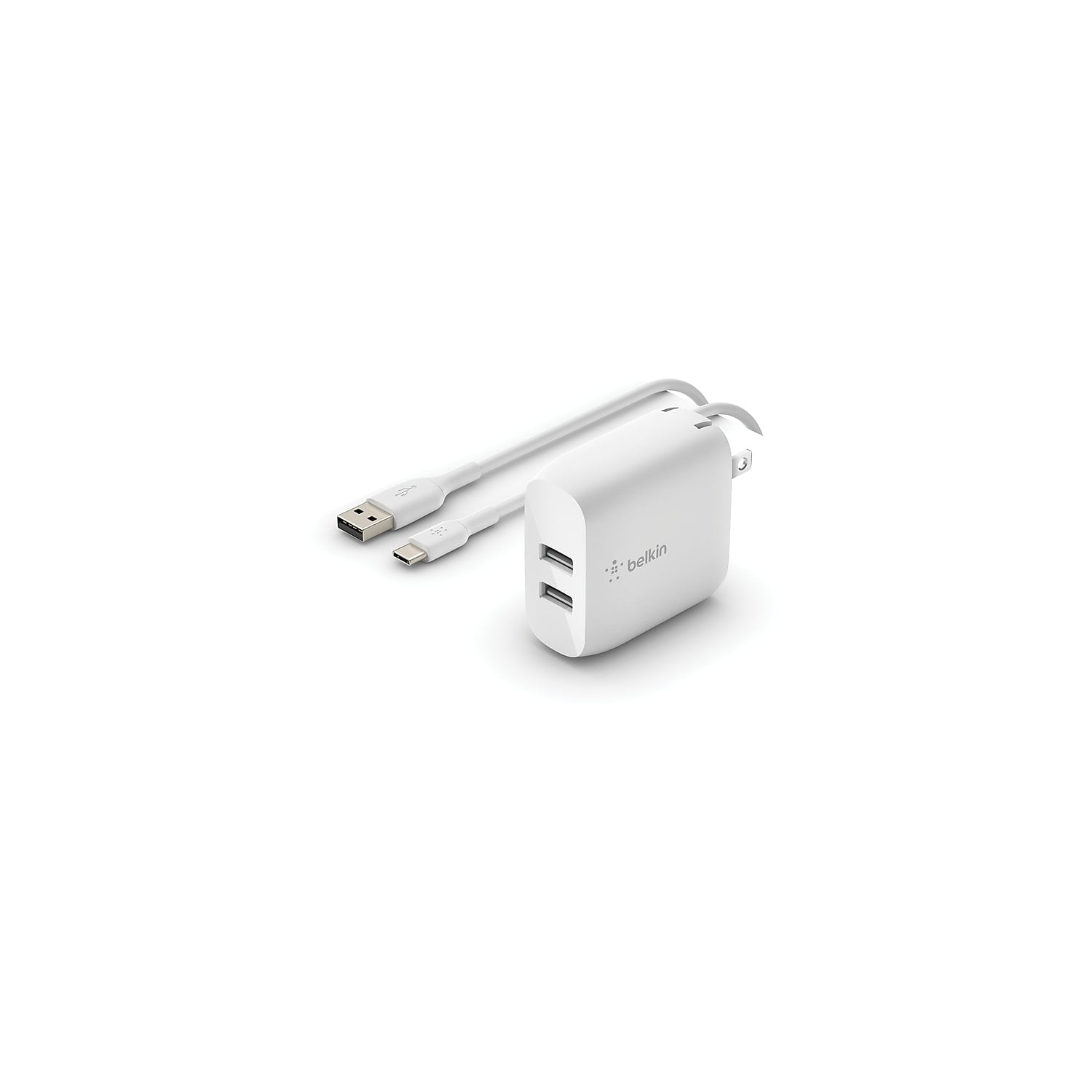 Belkin Dual USB-A Wall Charger (24W) + USB-A to USB-C Cable - White ...