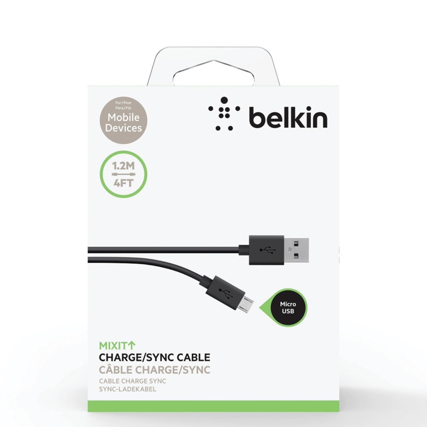 Belkin F2cu012bt04-blk Mixit? Tangle-free Micro Usb Charge & Sync Cable ...