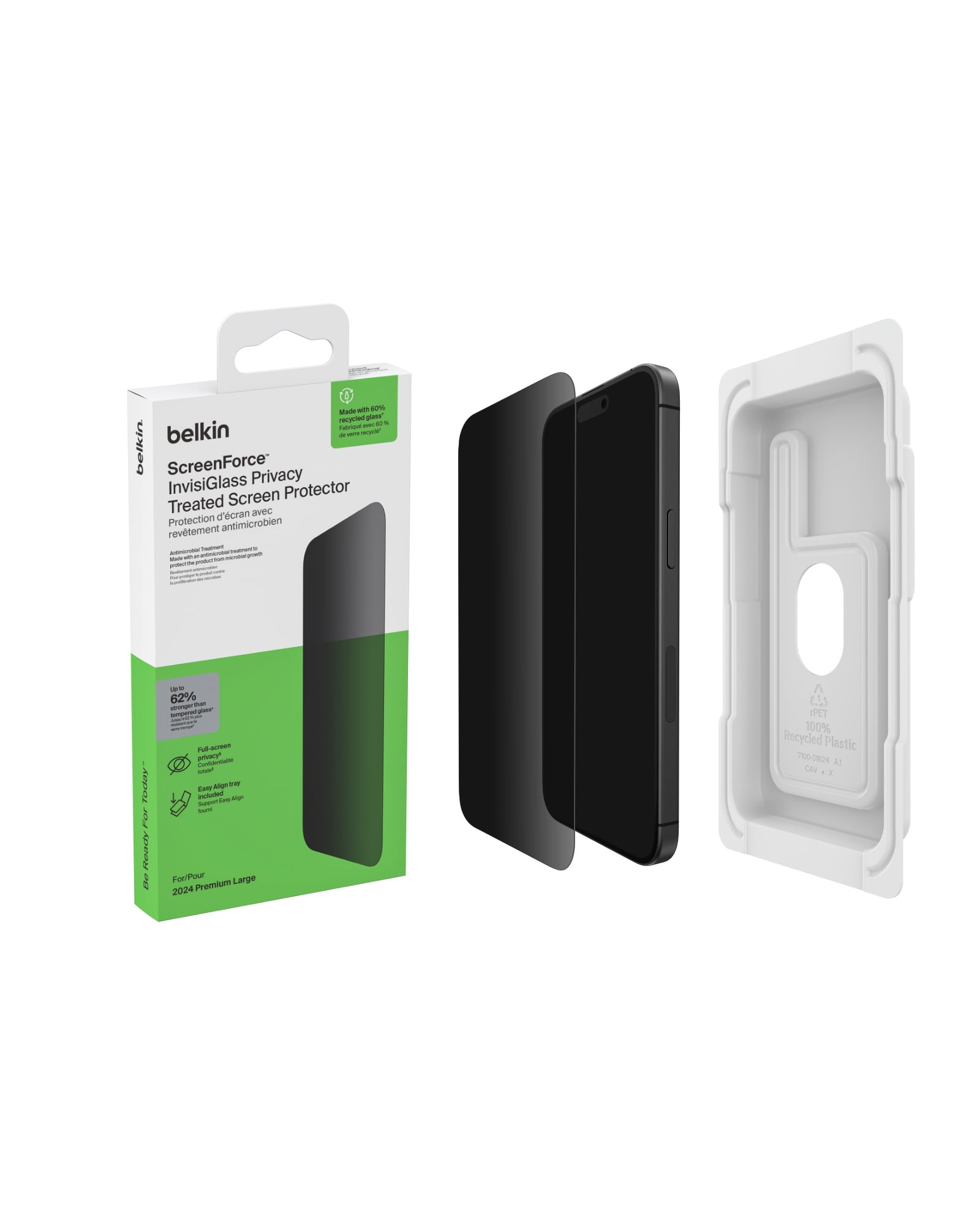 Belkin ScreenForce InvisiGlass Privacy Screen Protector for iPhone 16 Pro Max, Scratch-Resistant ...