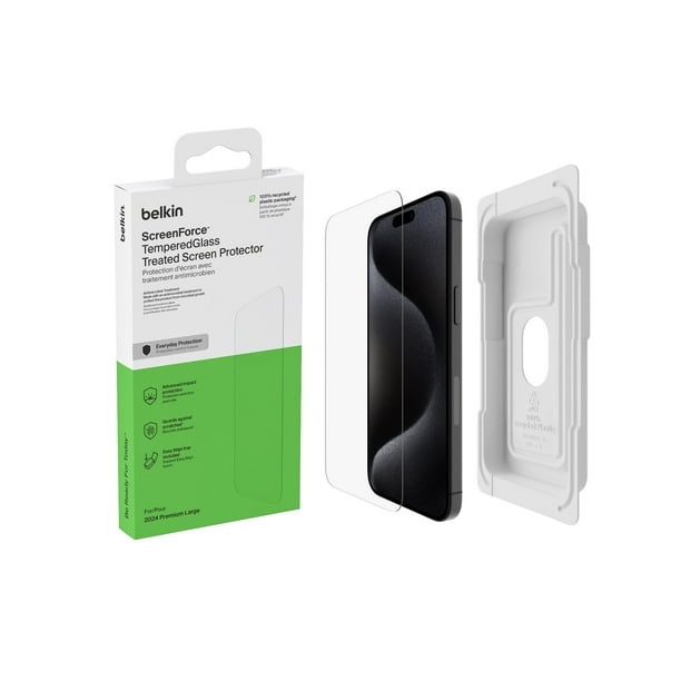 Belkin ScreenForce TemperedGlass Treated Screen Protector for iPhone 16 Pro Max - Scratch ...