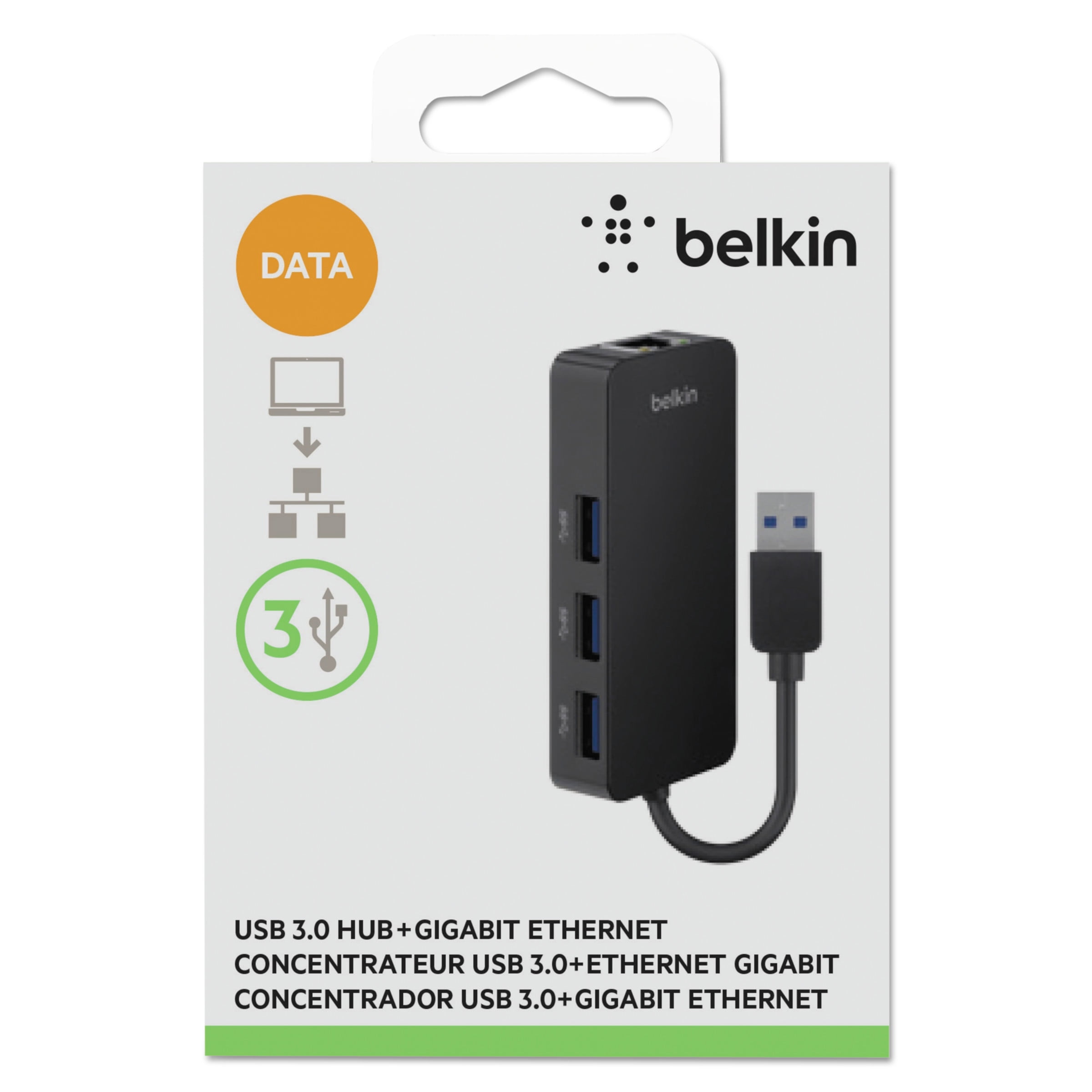 Belkin USB 3.0 Hub with Gigabit Ethernet Adapter, 3 Ports - Walmart.com
