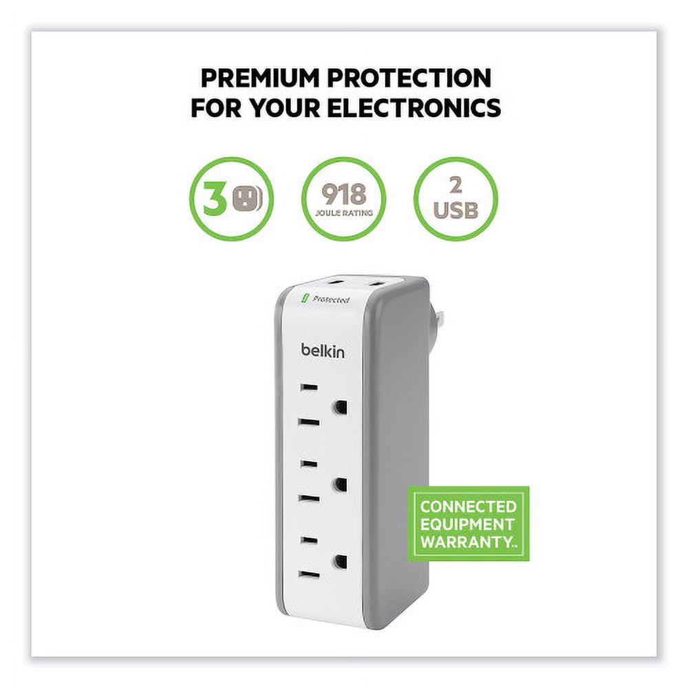 Belkin Wall Mount Surge Protector, 3 AC Outlets/2 USB Ports, 918 J ...