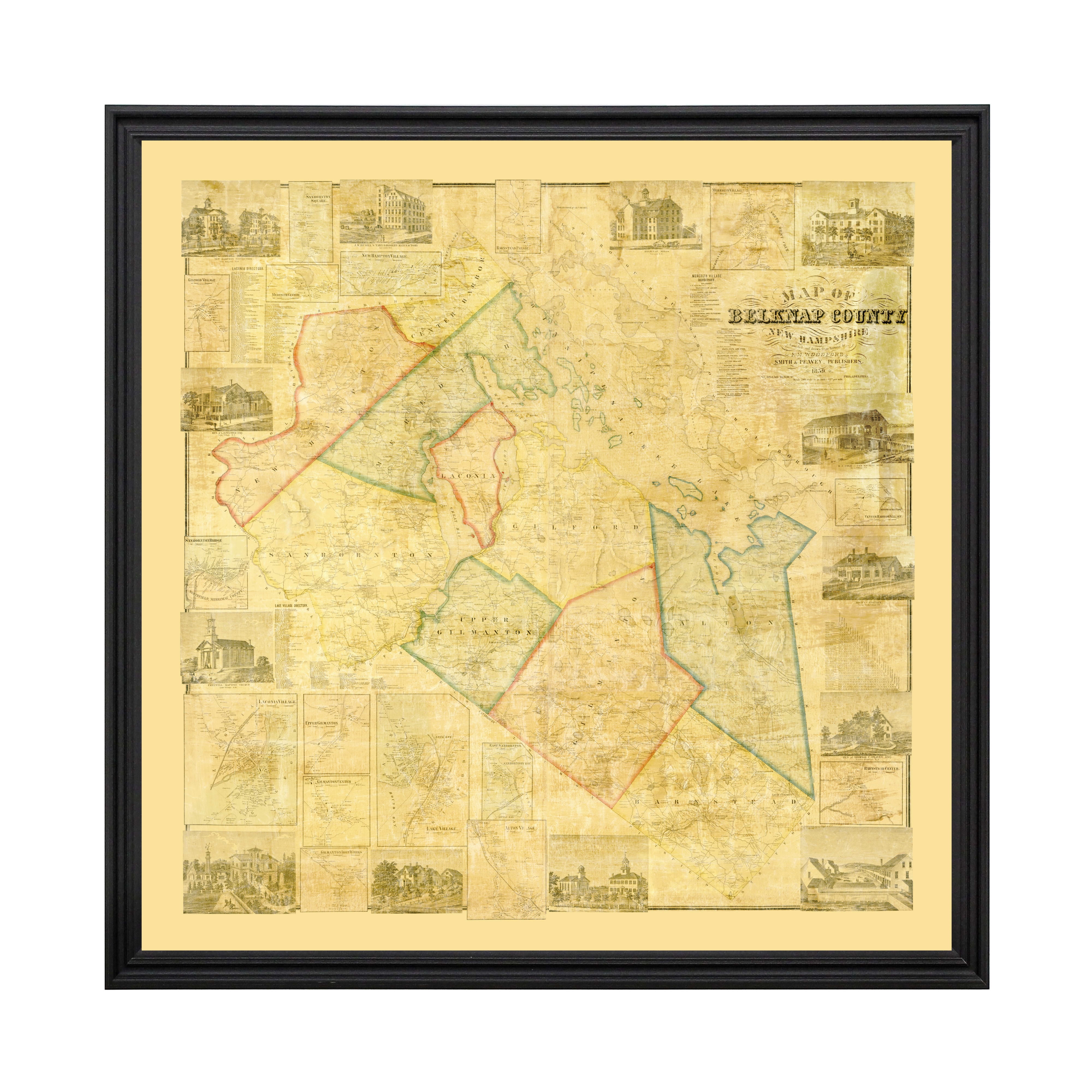 Belknap County New Hampshire Art, 1859 Vintage Map of Belknap County NH ...