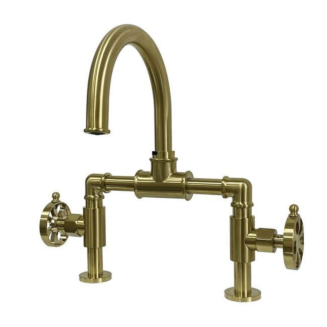 Belknap Industrial Style Wheel Handle Bridge Bathroom Faucet with Pop ...