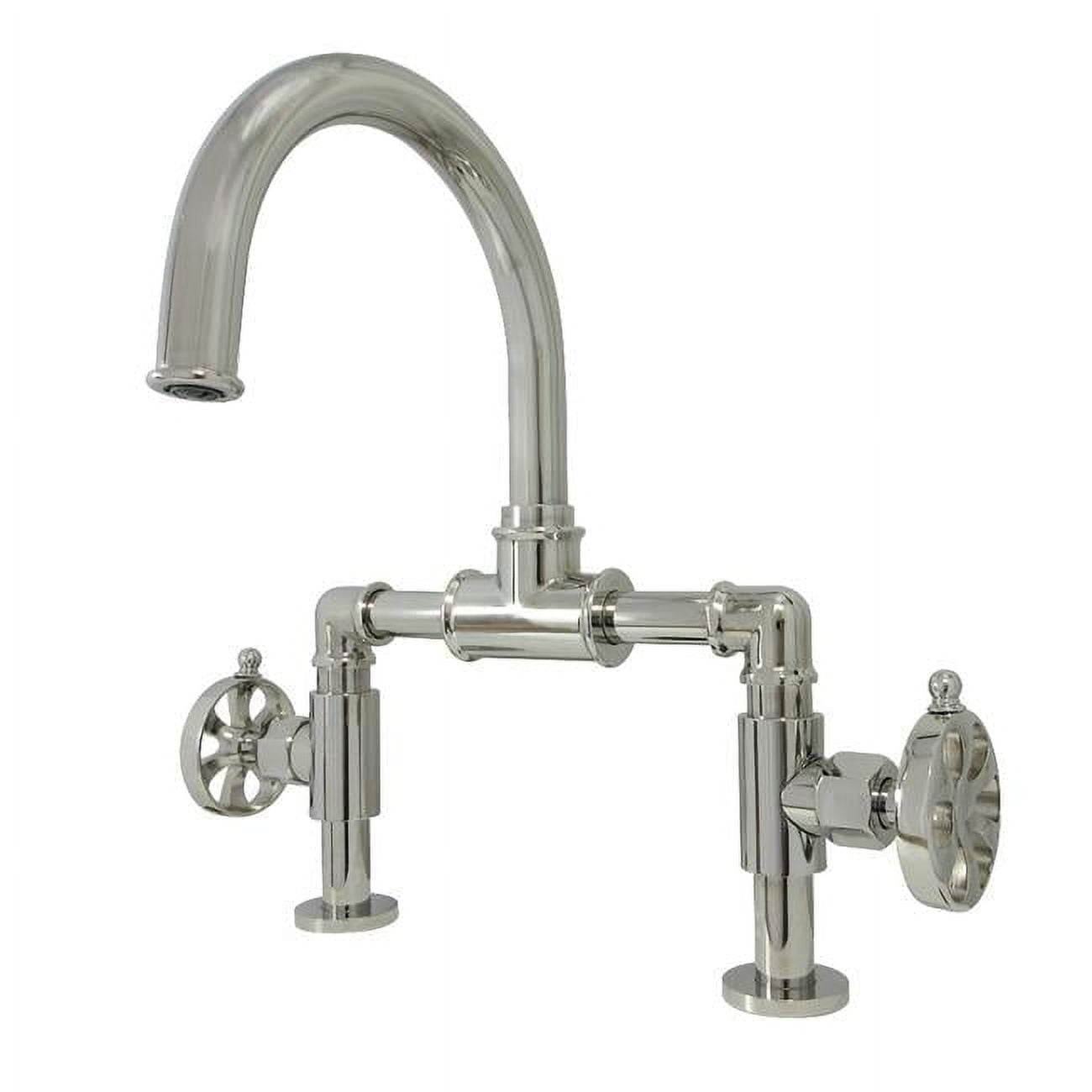 Belknap Industrial Style Wheel Handle Bridge Bathroom Faucet with Pop ...