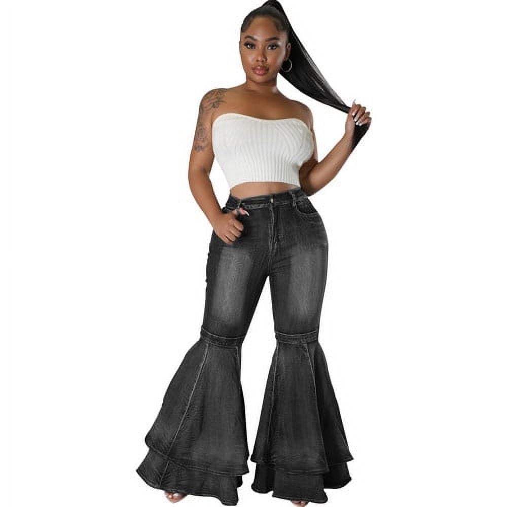 Bell Bottom Jeans for Women Ripped Skinny Bell Bottom Raw Hem Denim ...