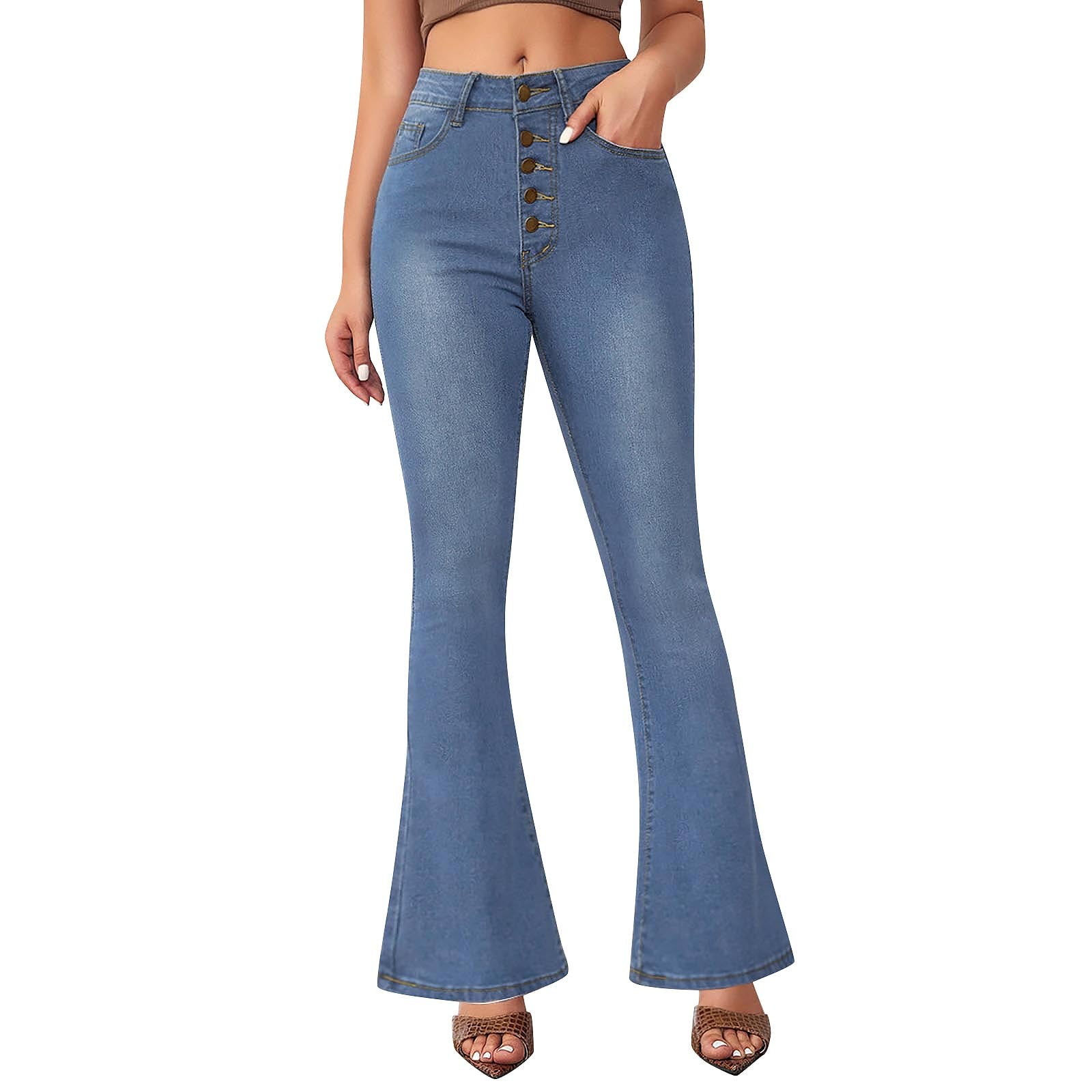 Bell Bottom Jeans for Women Stretchy High Waisted Flare Curvy Denim ...