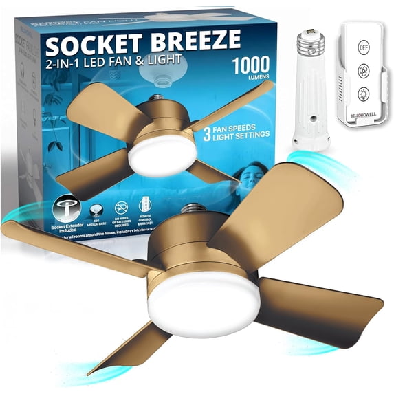 Bell + Howell Socket Breeze Ceiling Fan Light Remote 1000 Lumens 3500K ...