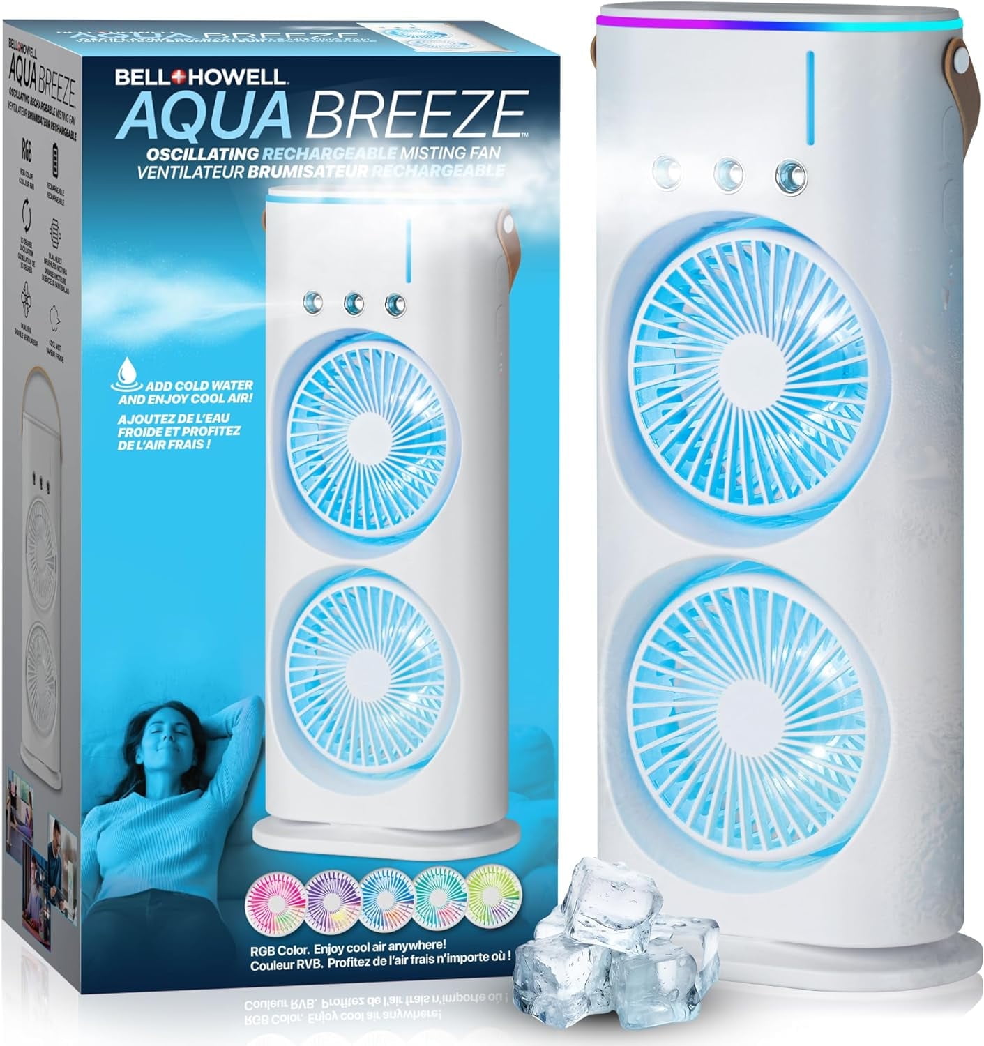 Bell and Howell Dual Mist Rechargeable Oscillating Tower Desk Fan ...