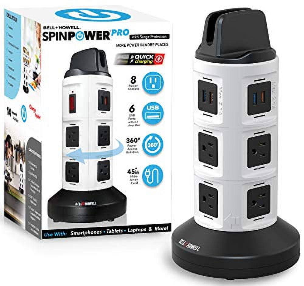 "Bell+Howell Spin Power Deluxe: 8 Outlets, 6 USB Ports, 45 ...