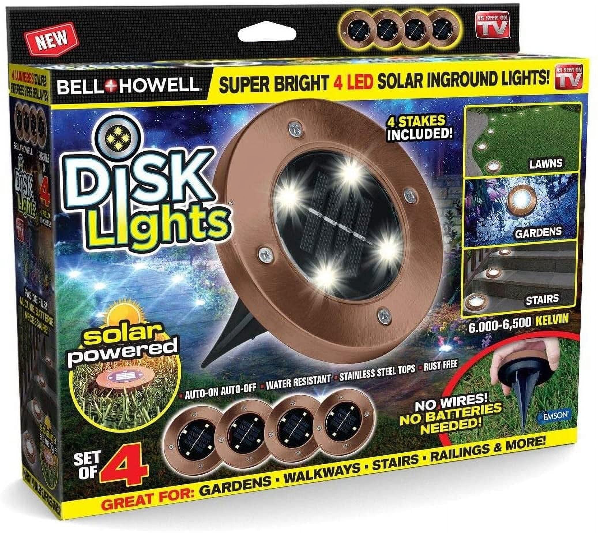 Bell + Howell Disk Lights Bronze, Dusk to Dawn Water-Resistant Solar ...