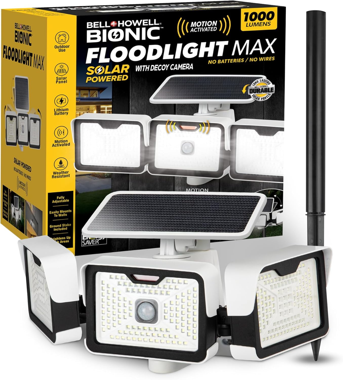 Bell + Howell Floodlight MAX - Solar Lights Outdoor Waterproof, 1000 ...