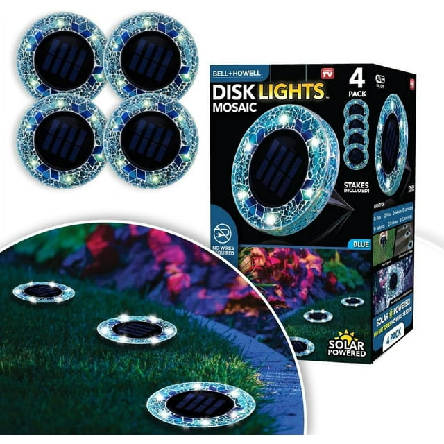 Bell+Howell Mosaic Disk Lights Solar Powered Disk Lights 4 Pack Blue ...