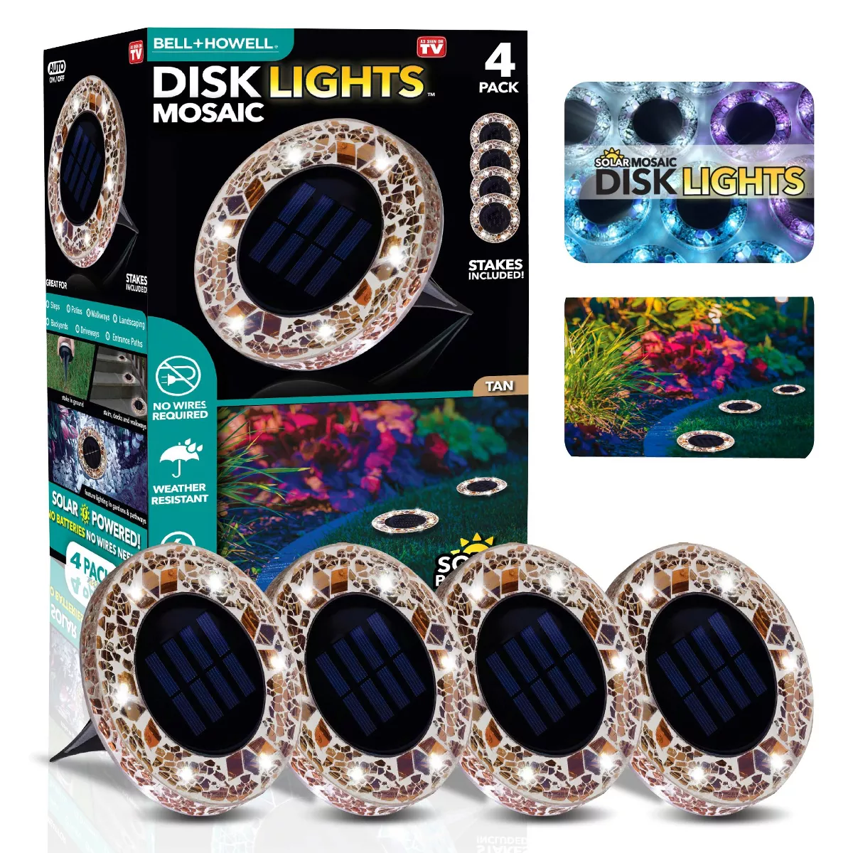 Bell+Howell Outdoor Mosaic Disk Lights, Solar Powered, Automatic Night ...