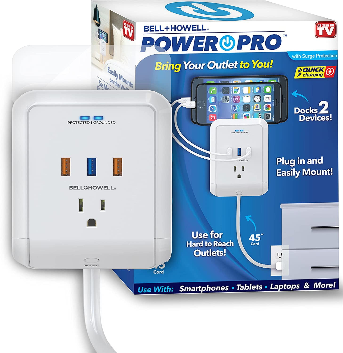 Bell+Howell Power Pro, Quick Charging Outdoor Outlet, Surge Protector ...