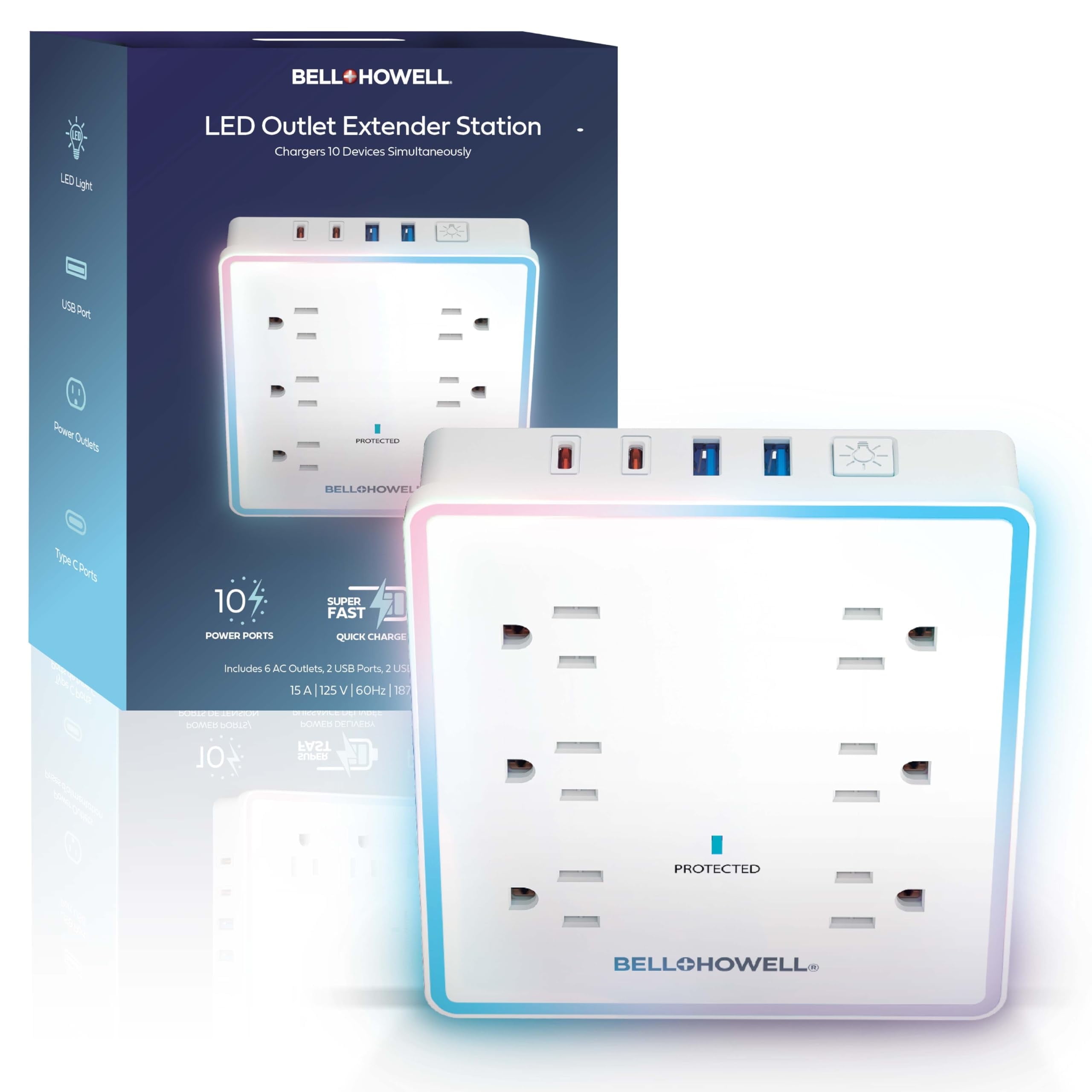 Bell + Howell Power Strips with Surge Protection, Plug Extension Outlet ...