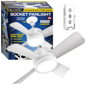 Bell + Howell Socket Air Wireless Ceiling Fan, LED Light, Remote, 3 ...