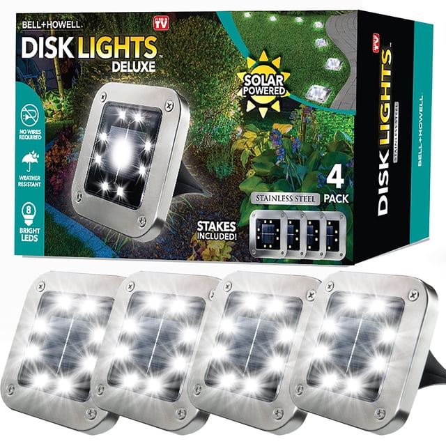 Bell + Howell Solar-Powered Disk Lights - Outdoor Path Lights with 8 ...