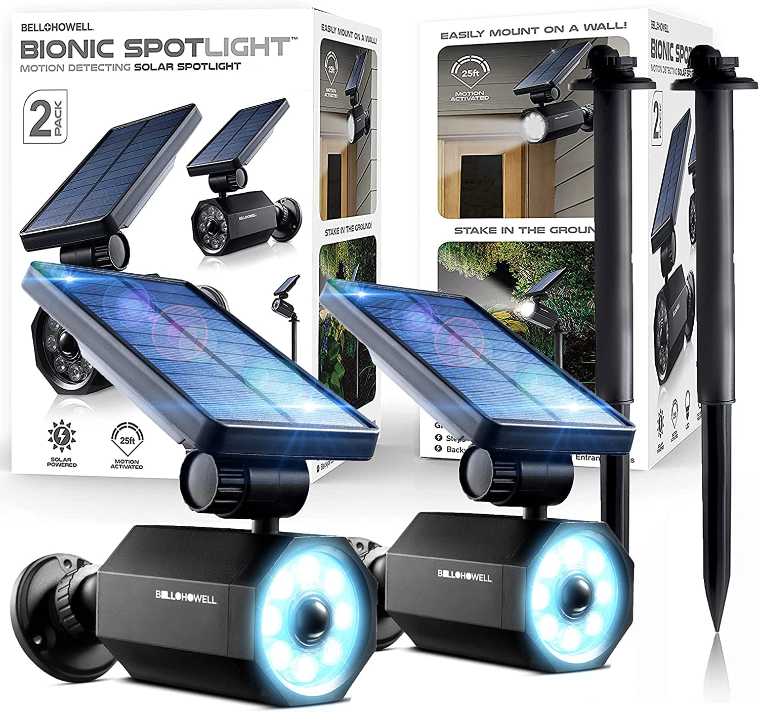 Bionic Solar Spotlight, Motion Sensor, Outdoor Lighting, Black - 2 Pack ...