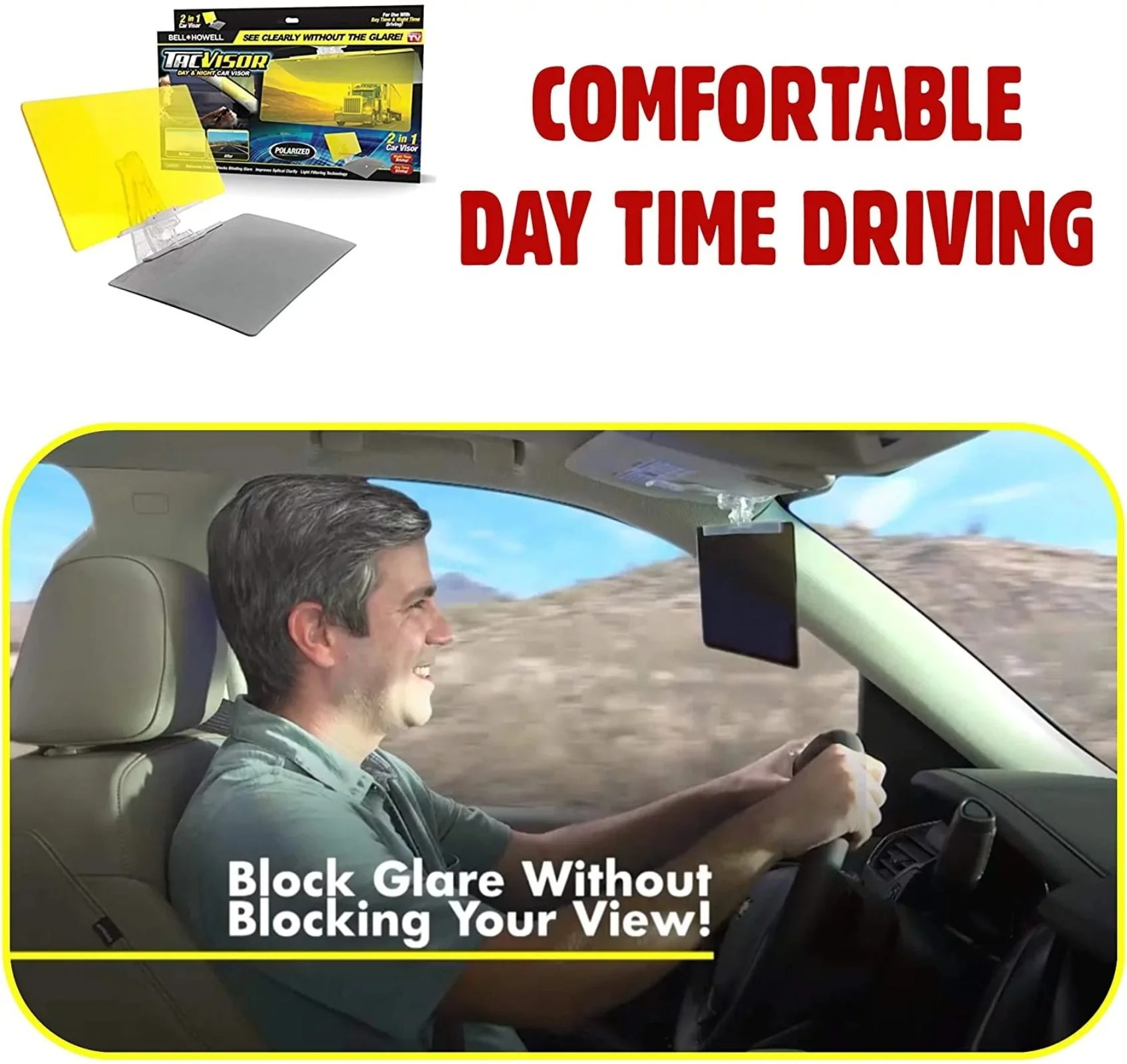 Bell+Howell Tac Visor 2in1 Day and Night Anti-Glare Car Visor UV ...