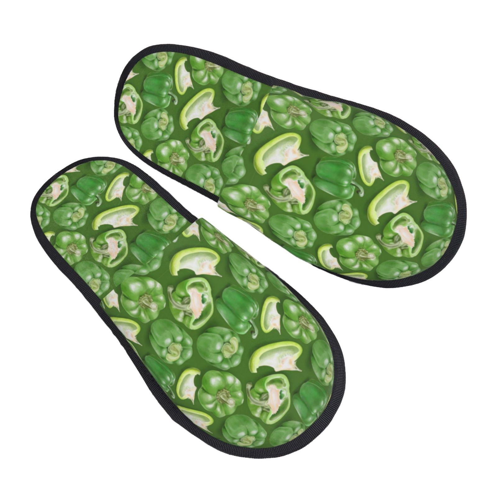 Bell Pepper green Print House Slippers for Women Indoor, Fuzzy Warm ...