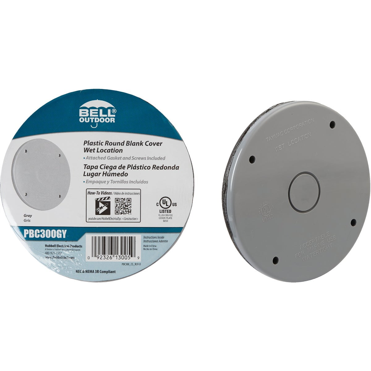 Bell Single Gang Blank Round Polycarbonate Gray Weatherproof Outdoor ...