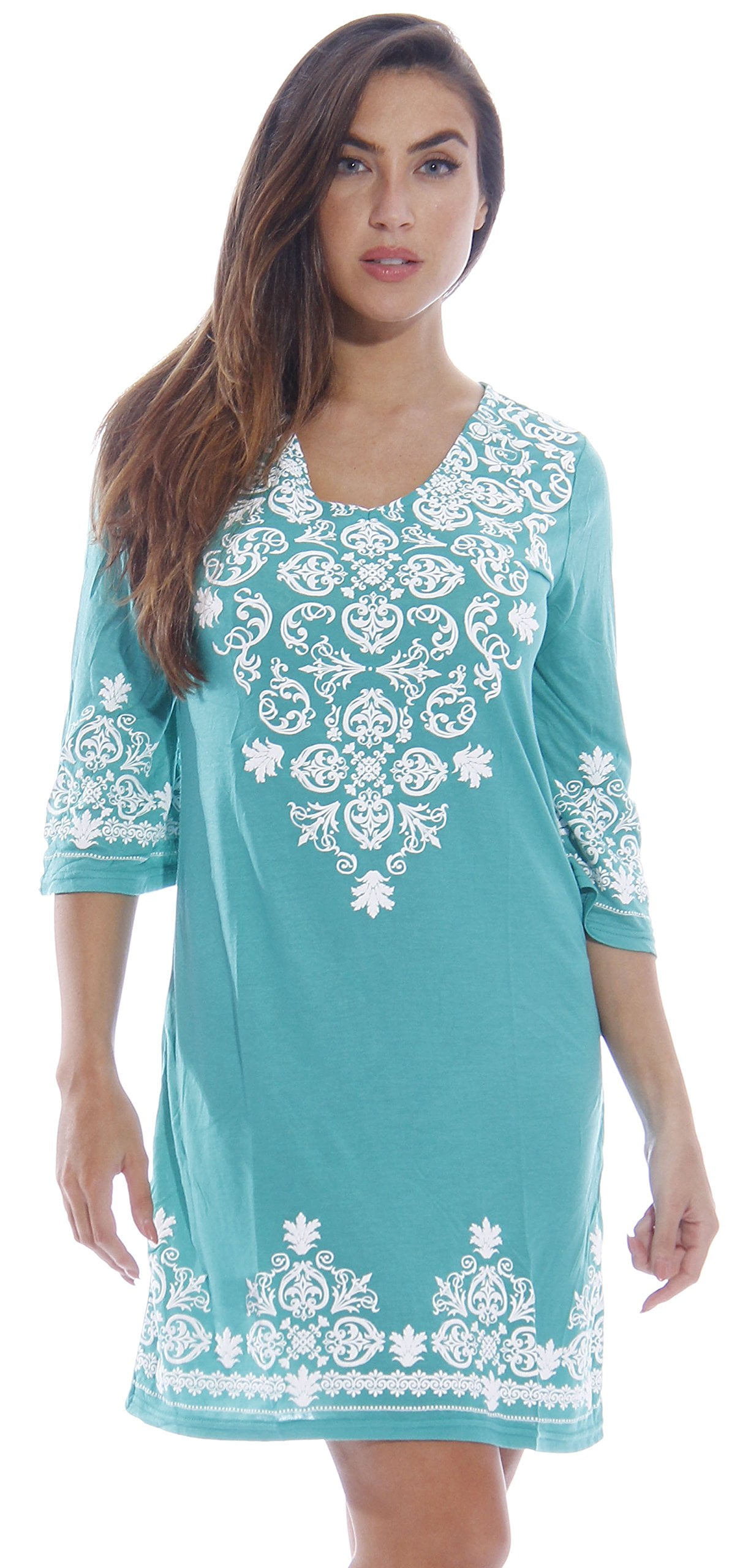 Bell Sleeve Puff Print Dress (Green, 1X) - Walmart.com