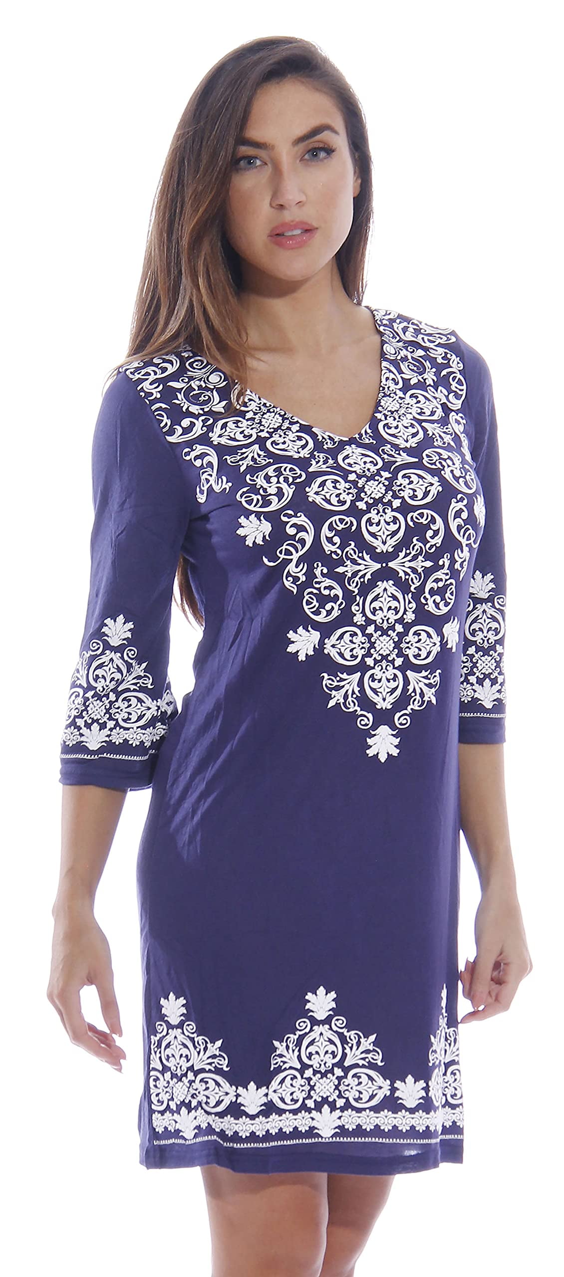 Bell Sleeve Puff Print Dress (Navy, Small) - Walmart.com