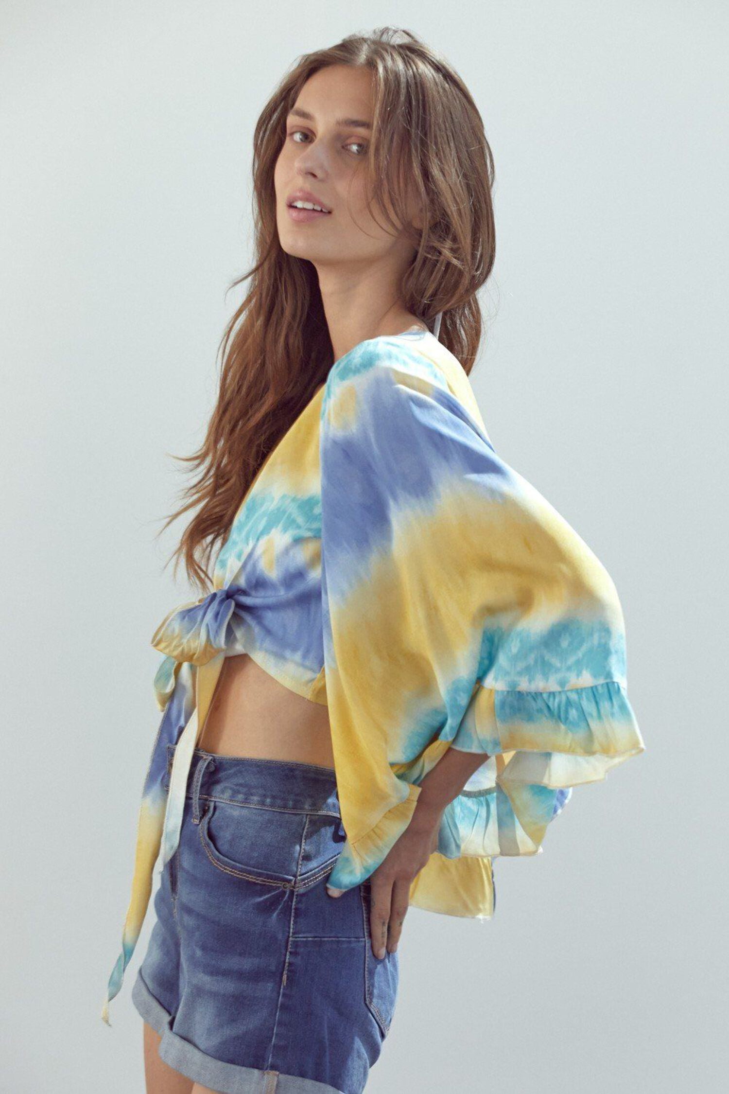 Bell-Sleeve Tie-Dye Crop Top with Flowy Sleeves - Walmart.com