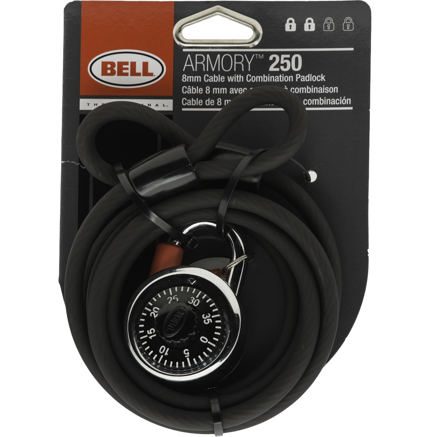 Bell Sports ARMORY 250 6' x 8mm Cable and Combination Padlock, Black ...
