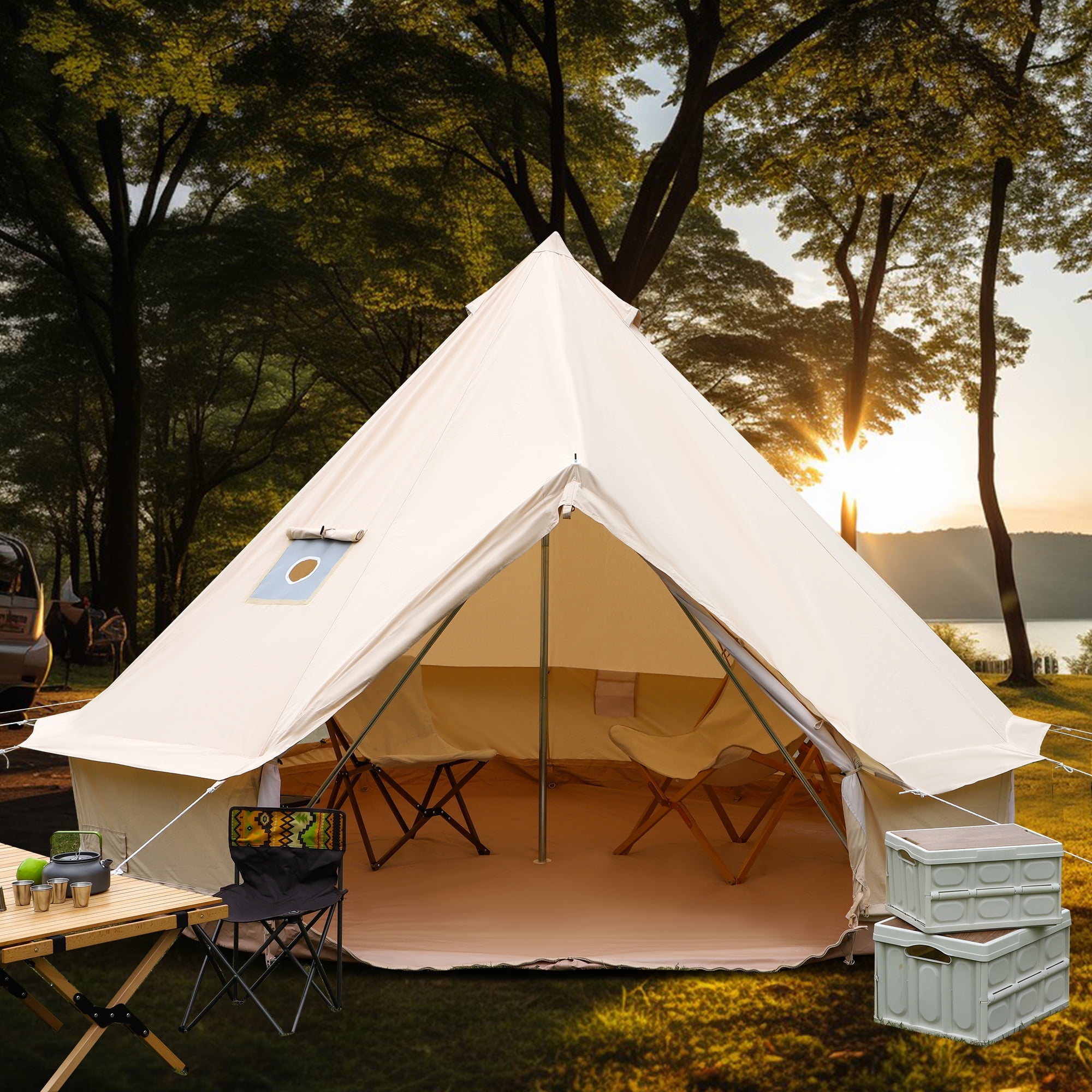 Bell Tent for Camping, Cotton Canvas Bell Tent with Stove Jack, Outdoor ...